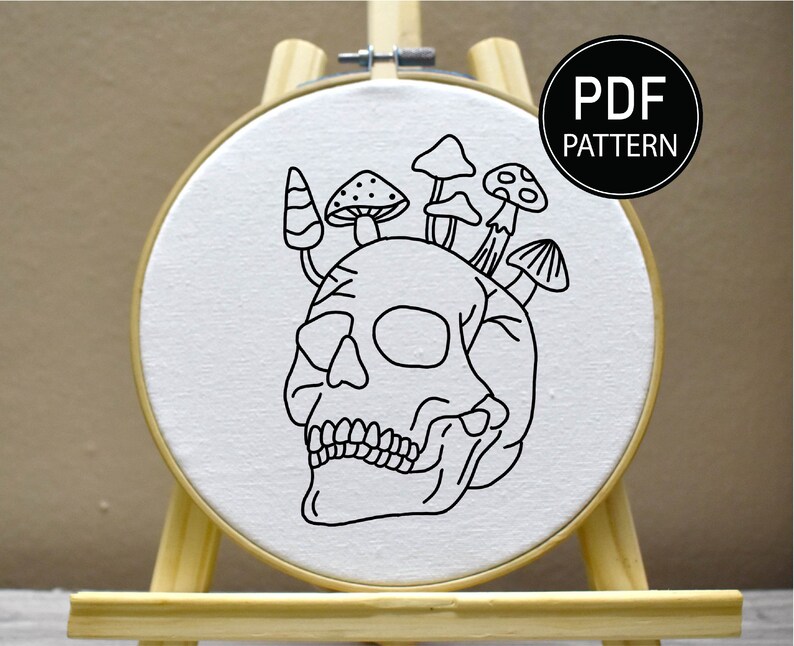 Skull Mushroom Hand Embroidery Pattern Whimsical Embroidery - Etsy