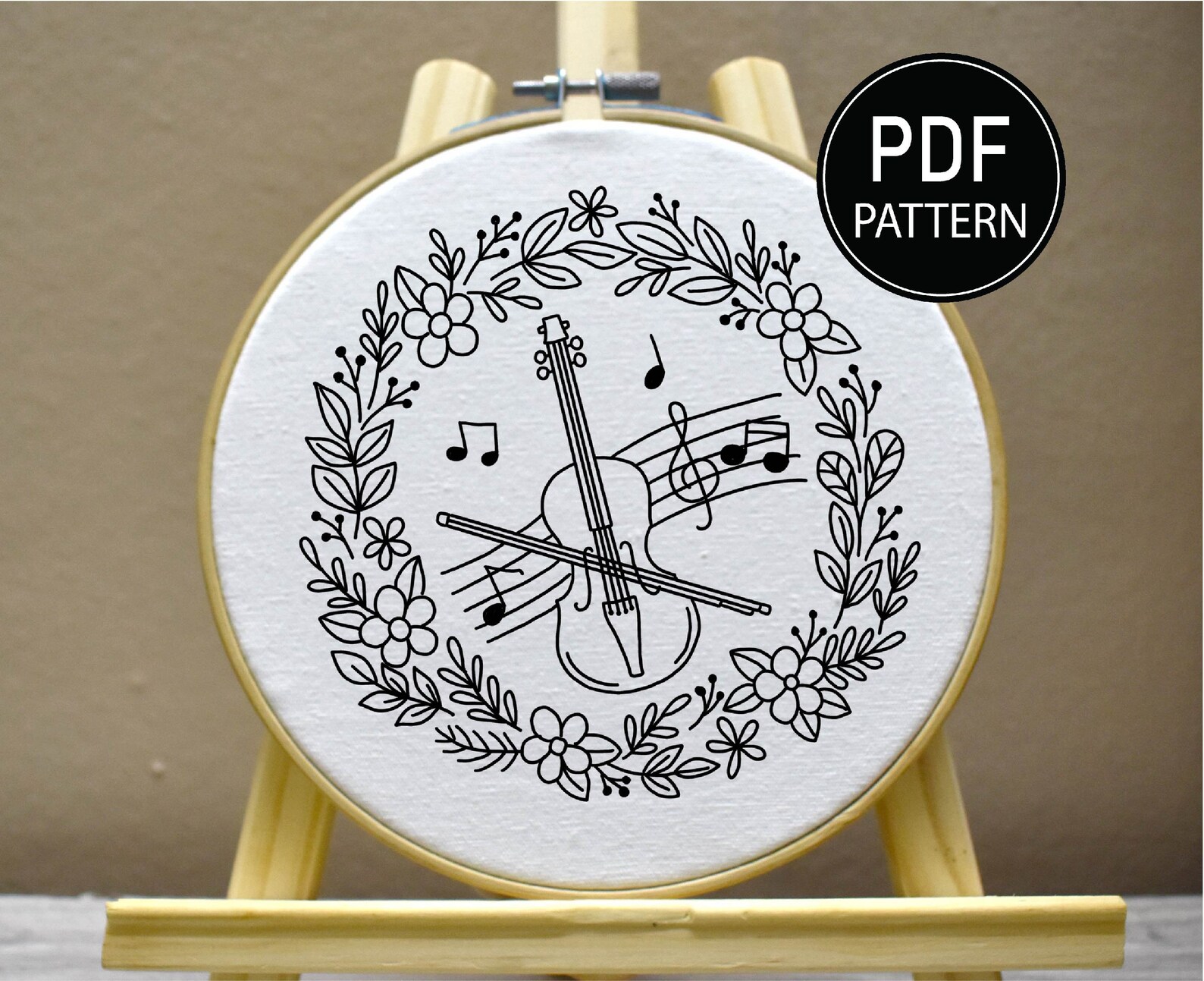 Violin Embroidery Pattern Violin Flower Embroidery Musical - Etsy