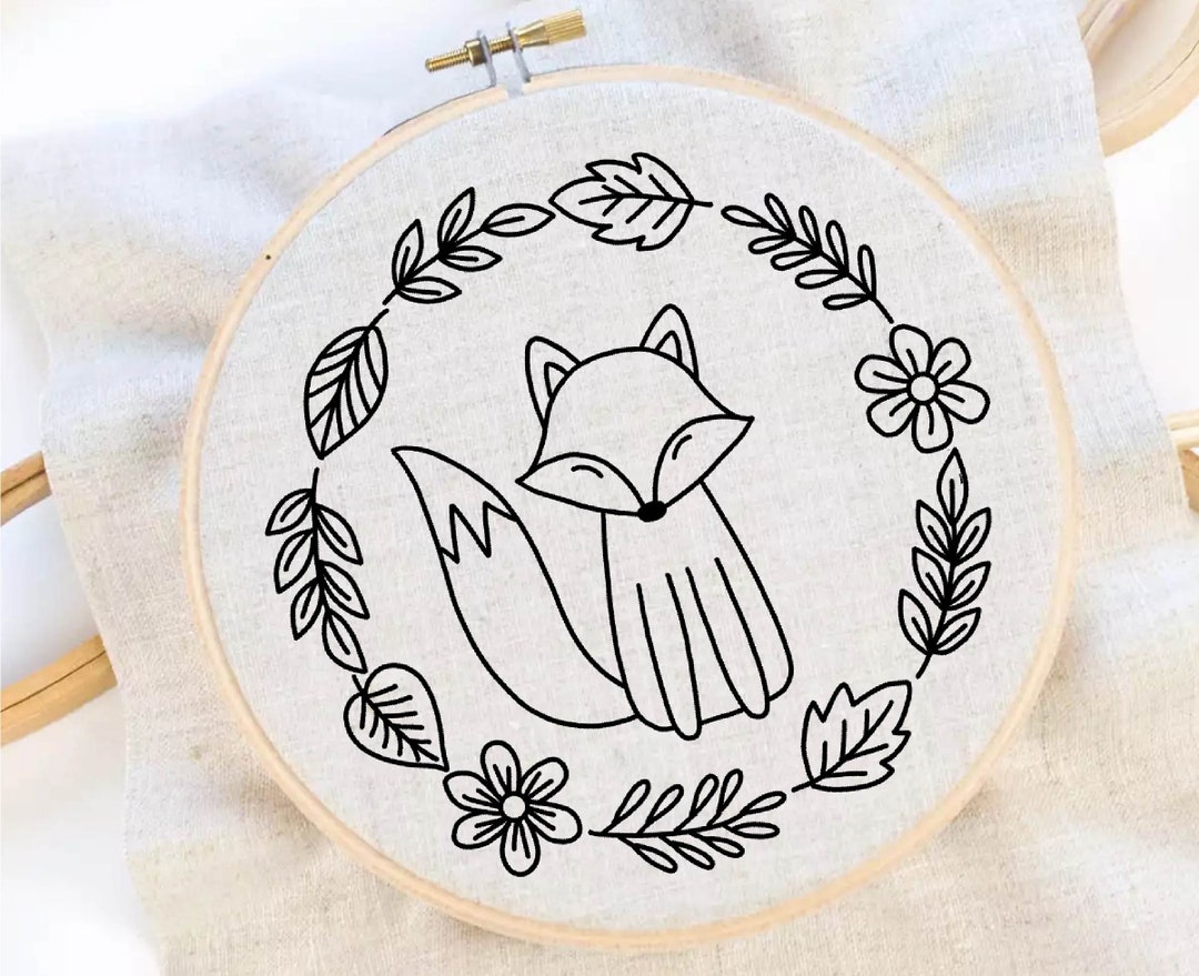 Fox Embroidery Pattern Cute Fox Embroidery Pattern Nursery Hand ...