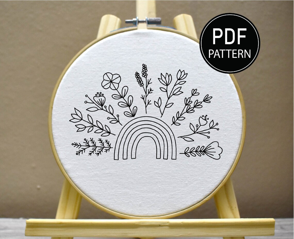 Rainbow Flowers Embroidery Pattern Rainbow Embroidery Pattern - Etsy