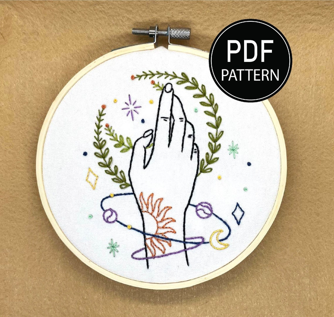 Hand Lunar Embroidery Pattern Celestial Moon Embroidery | Etsy