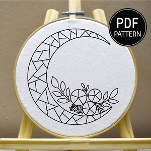Moon and Roses Embroidery Pattern Moon Flower Embroidery Pattern Moon ...