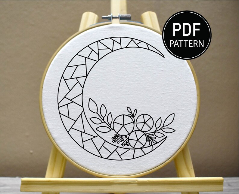 Moon and Roses Embroidery Pattern Moon Flower Embroidery - Etsy