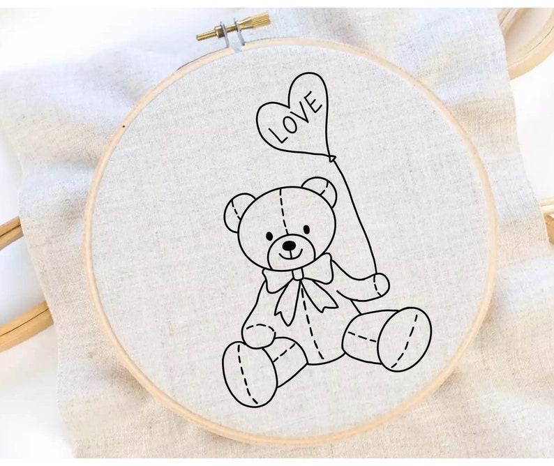 Teddy Bear Embroidery Pattern Cute Bear Hand Embroidery - Etsy