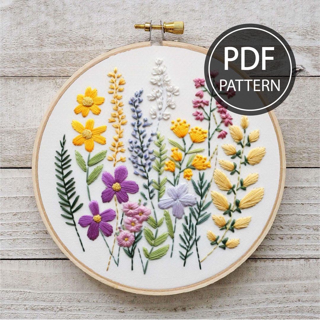 Wildflowers Embroidery Pattern Flower Bouquet Embroidery Blossom ...