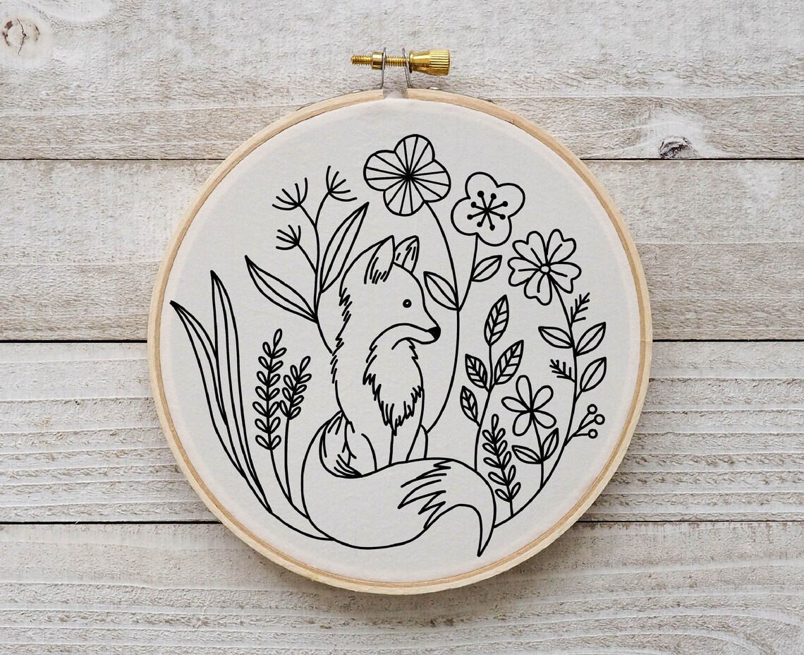 Fox Embroidery Pattern Floral Embroidery Pattern Fox Hand Embroidery ...