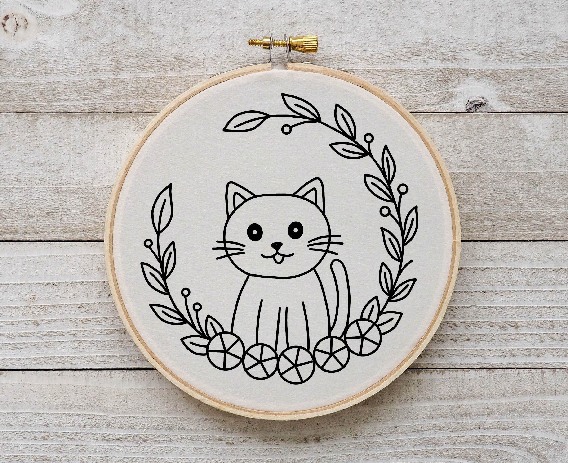 Flower Cat Embroidery Pattern Flower Wreath Embroidery Cat - Etsy