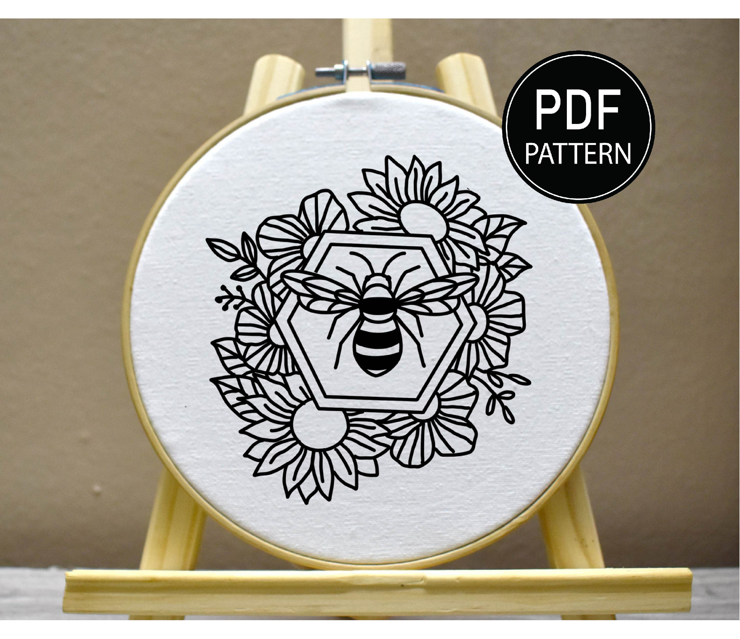 Bee and Flower Embroidery Pattern Bee Embroidery Pattern | Etsy