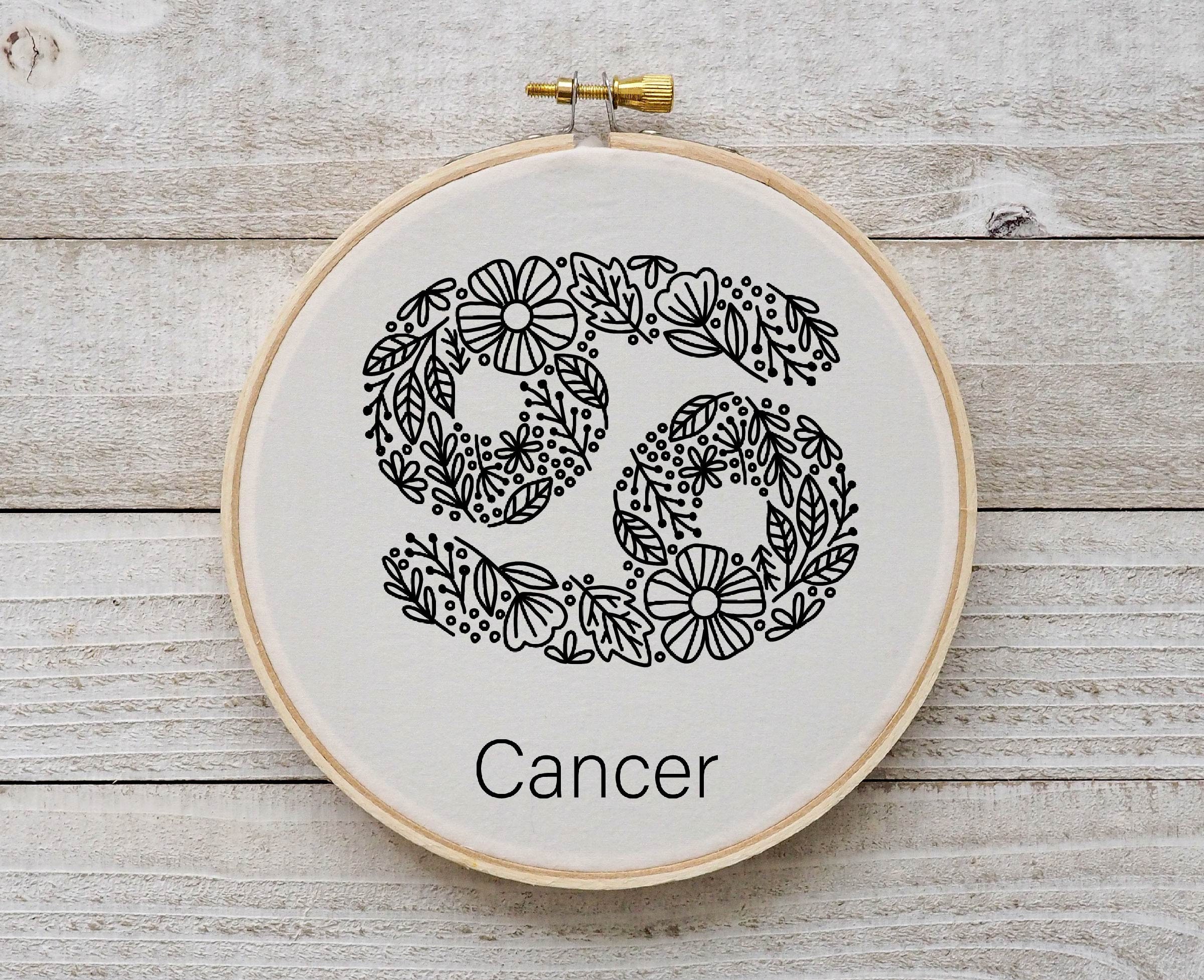 Cancer Embroidery Pattern Zodiac Embroidery Flower Zodiac Hand ...