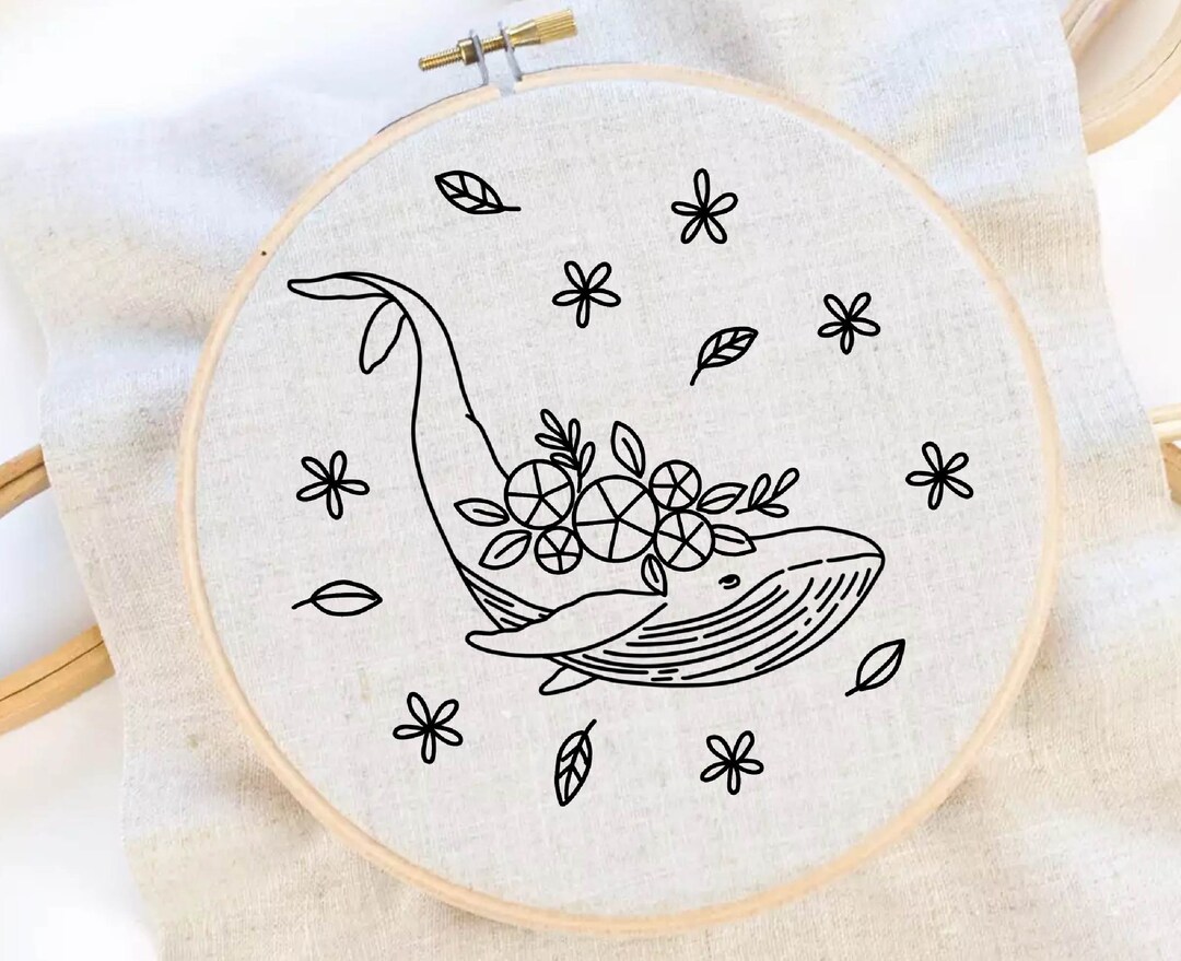 Whale Flower Embroidery Pattern Sea Whale Embroidery Whale Embroidery ...