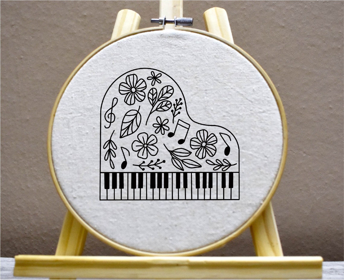 Piano Flower Embroidery Pattern Piano Embroidery Musical Instrument ...