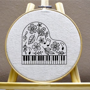 Piano Flower Embroidery Pattern Piano Embroidery Musical Instrument ...