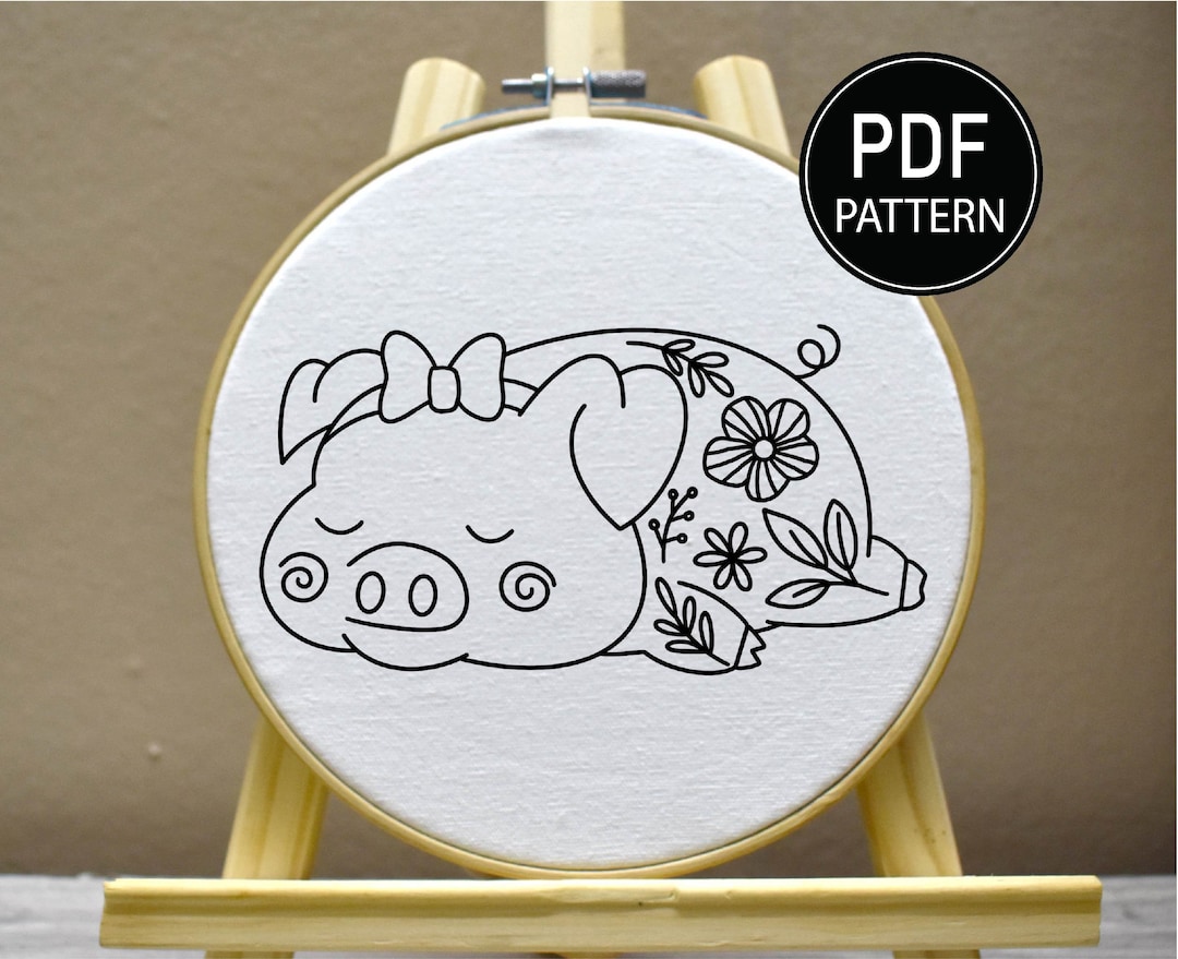 Pig Flowers Embroidery Pattern Cute Pig Embroidery Cute Piggy Pattern ...