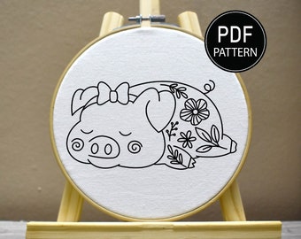 Pig Hand Embroidery Pattern - Etsy