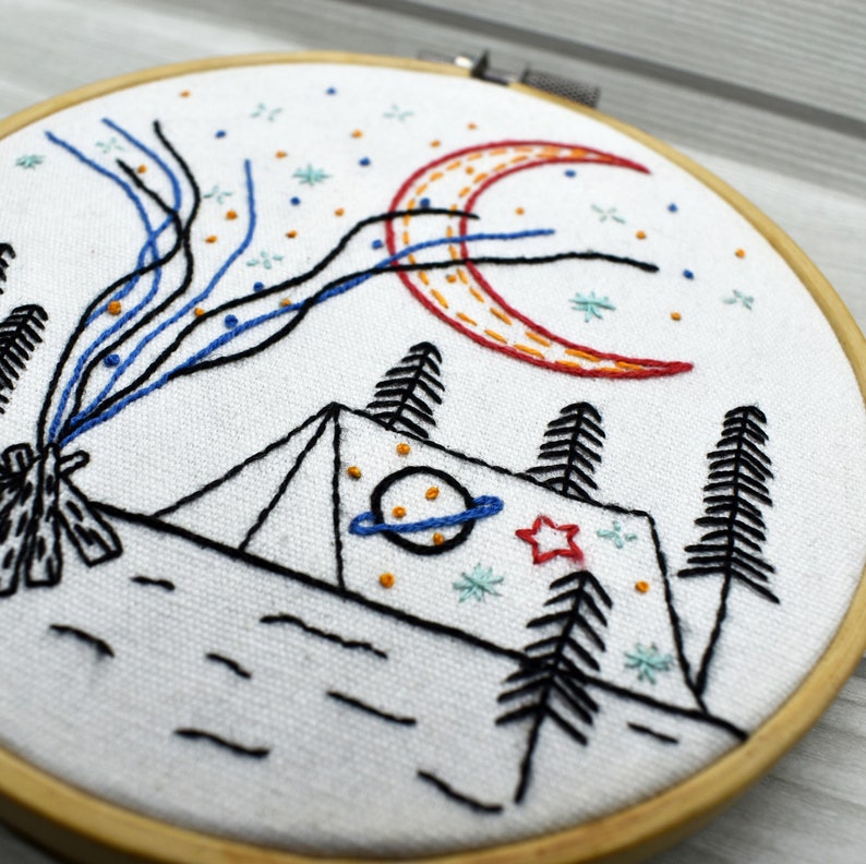 Camping Embroidery Pattern Galaxy Embroidery Camping Night Pattern Moon ...