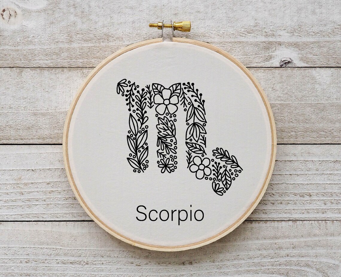 Scorpio Embroidery Pattern Zodiac Embroidery Flower Zodiac - Etsy