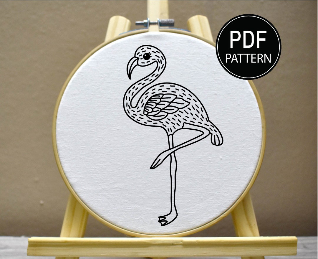 Flamingo Embroidery Pattern Summer Embroidery Bird Hand Embroidery ...