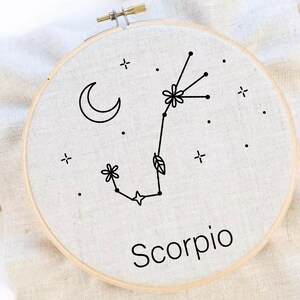 Scorpio Embroidery Pattern Zodiac Embroidery Flower Zodiac Sign Hand ...