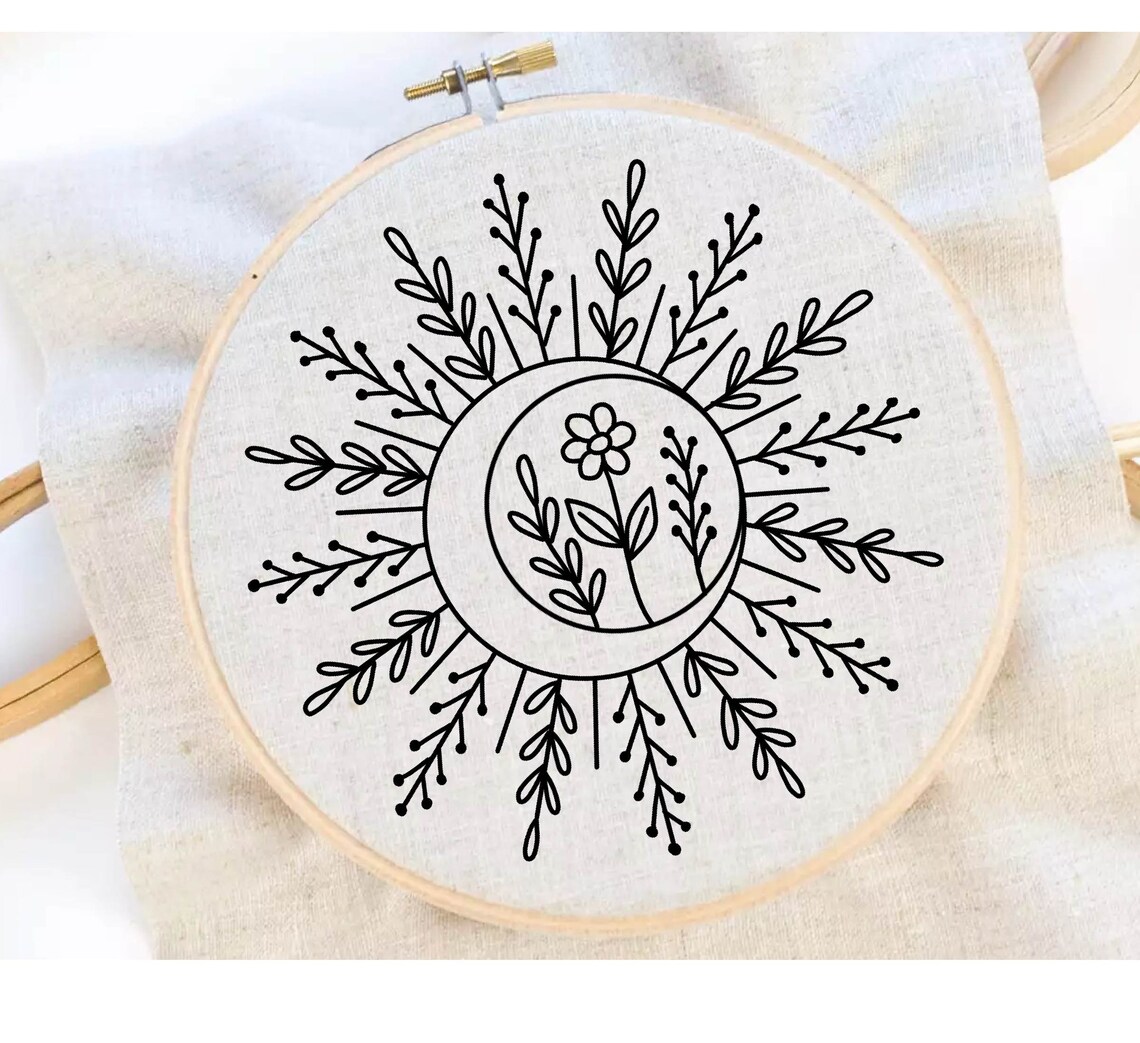 Sun Moon Embroidery Pattern Moon Flower Embroidery Celestial - Etsy