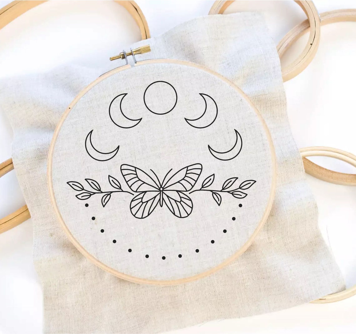Lunar Phases Embroidery Pattern Butterfly Embroidery Whimsical - Etsy