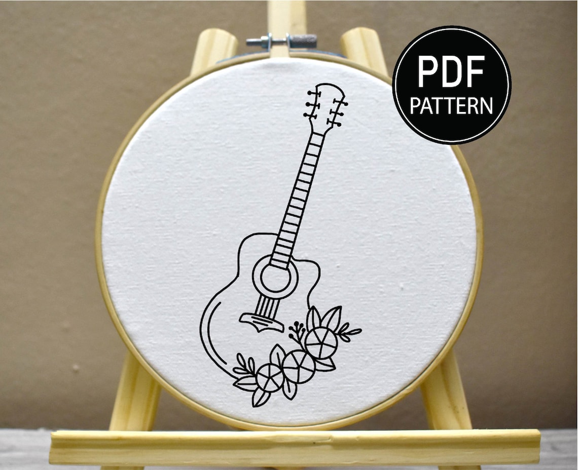 Guitar Embroidery Pattern Music Embroidery Musical Instrument - Etsy