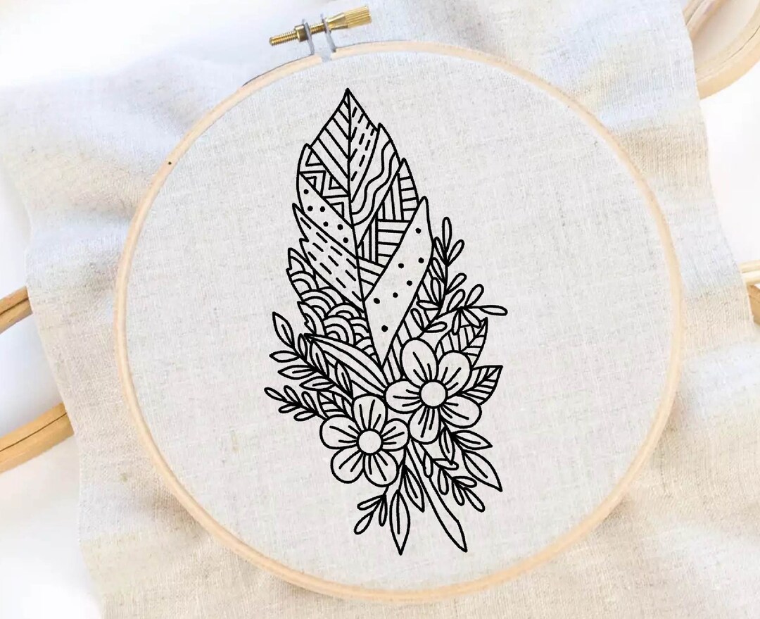 Feather Embroidery Pattern Boho Flower Embroidery Sampler Hand ...