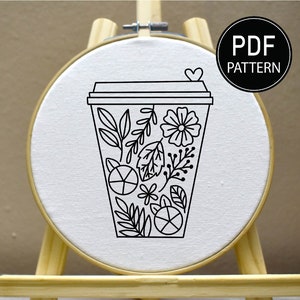 Coffee Flower Embroidery Pattern Coffee Addict Hand Embroidery Coffe ...