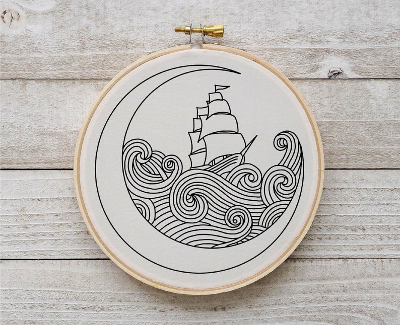 Ship Embroidery Pattern Wave Embroidery Sea Hand Embroidery - Etsy