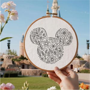 Flower Mickey Embroidery Pattern Floral Embroidery Pattern Mickey Hoop ...
