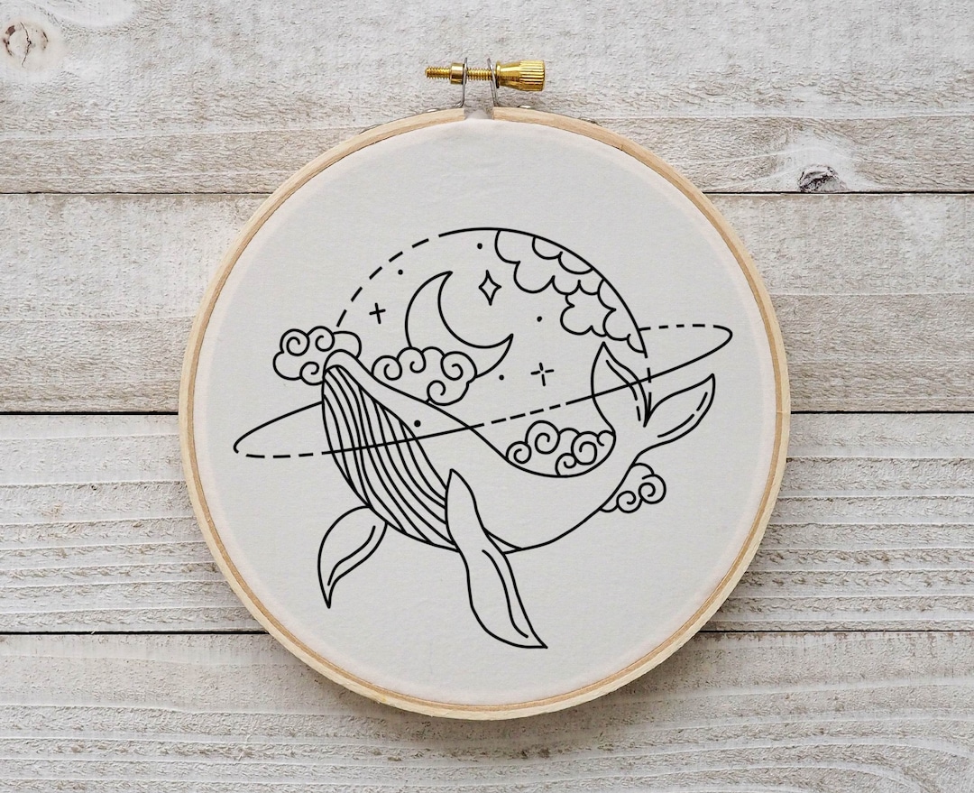 Whale Embroidery Pattern Sea Whale Embroidery Lunar Moon Pattern ...