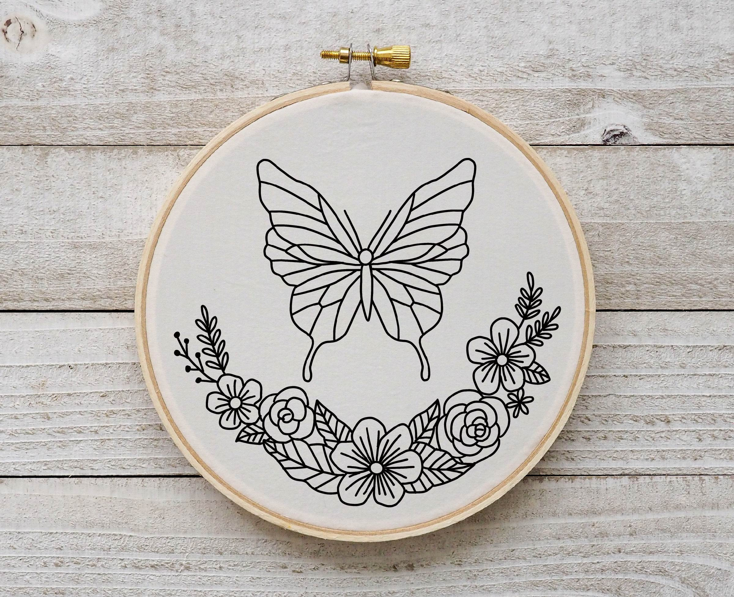 Butterfly Floral Embroidery Pattern Butterfly Pattern Flower - Etsy