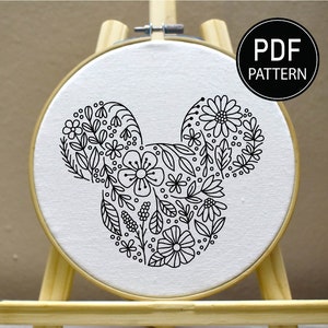Flower Mickey Embroidery Pattern Floral Embroidery Pattern Mickey Hoop ...