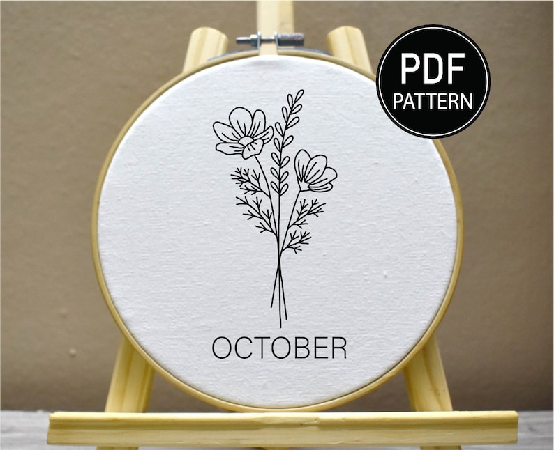 Birth Month Flower Embroidery Pattern October Flower - Etsy