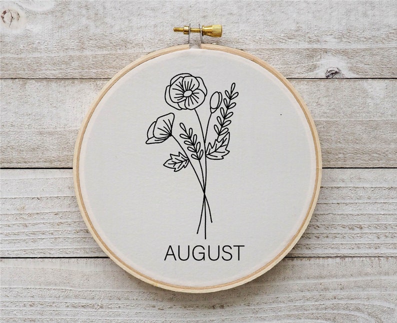 Birth Month Flower Embroidery Pattern August Flower Embroidery - Etsy