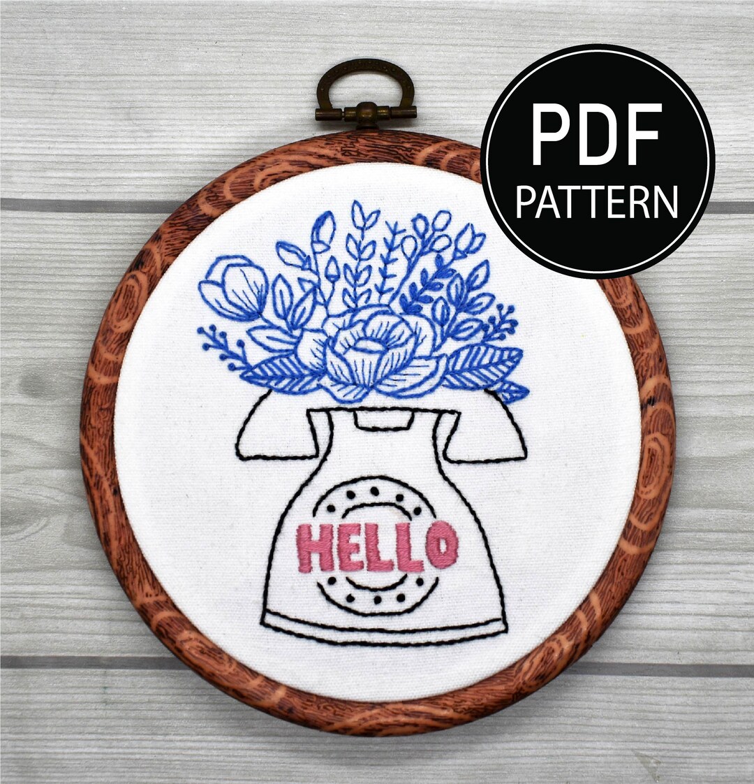 Vintage Telephone Embroidery Pattern- Words Embroidery Pattern - Old ...
