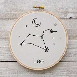 Leo Embroidery Pattern Zodiac Embroidery Flower Zodiac Sign Hand ...