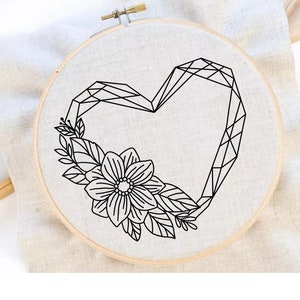 Love Wreath Hand Embroidery Pattern Polygon Embroidery Valentine Hand ...