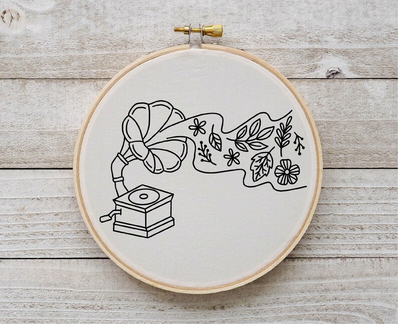 Phonograph Embroidery Pattern Gramophone Flower Embroidery - Etsy