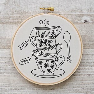 Tea Time Embroidery Pattern- Tea Cups Embroidery Pattern - Tea Cup ...