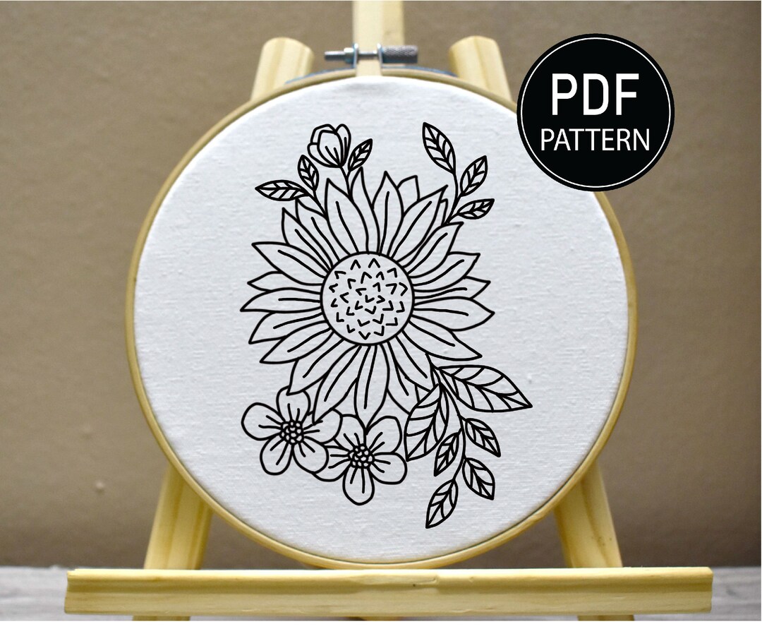 Sunflower Embroidery Pattern Flower Embroidery Floral Pattern Bouquet ...