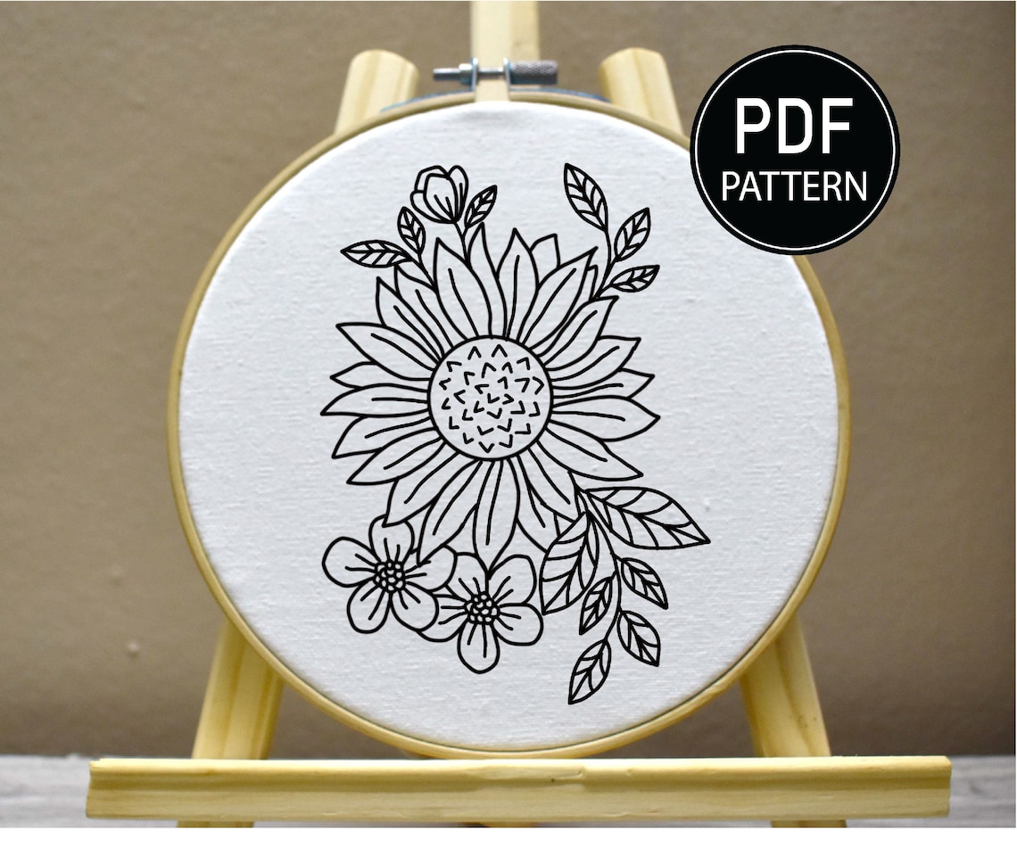 Sunflower Embroidery Pattern Flower Embroidery Floral Pattern | Etsy