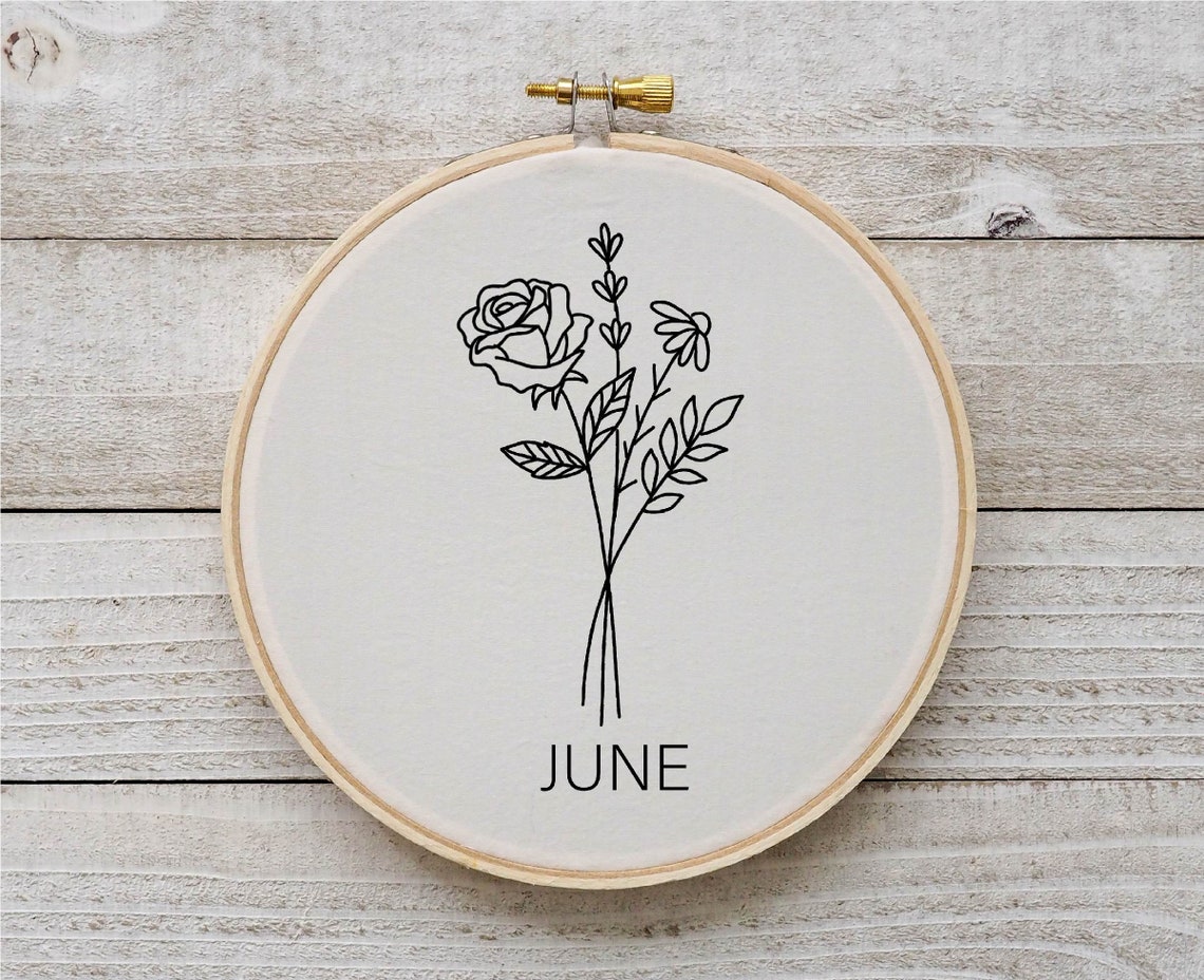 Birth Month Flower Embroidery Pattern June Flower Embroidery - Etsy