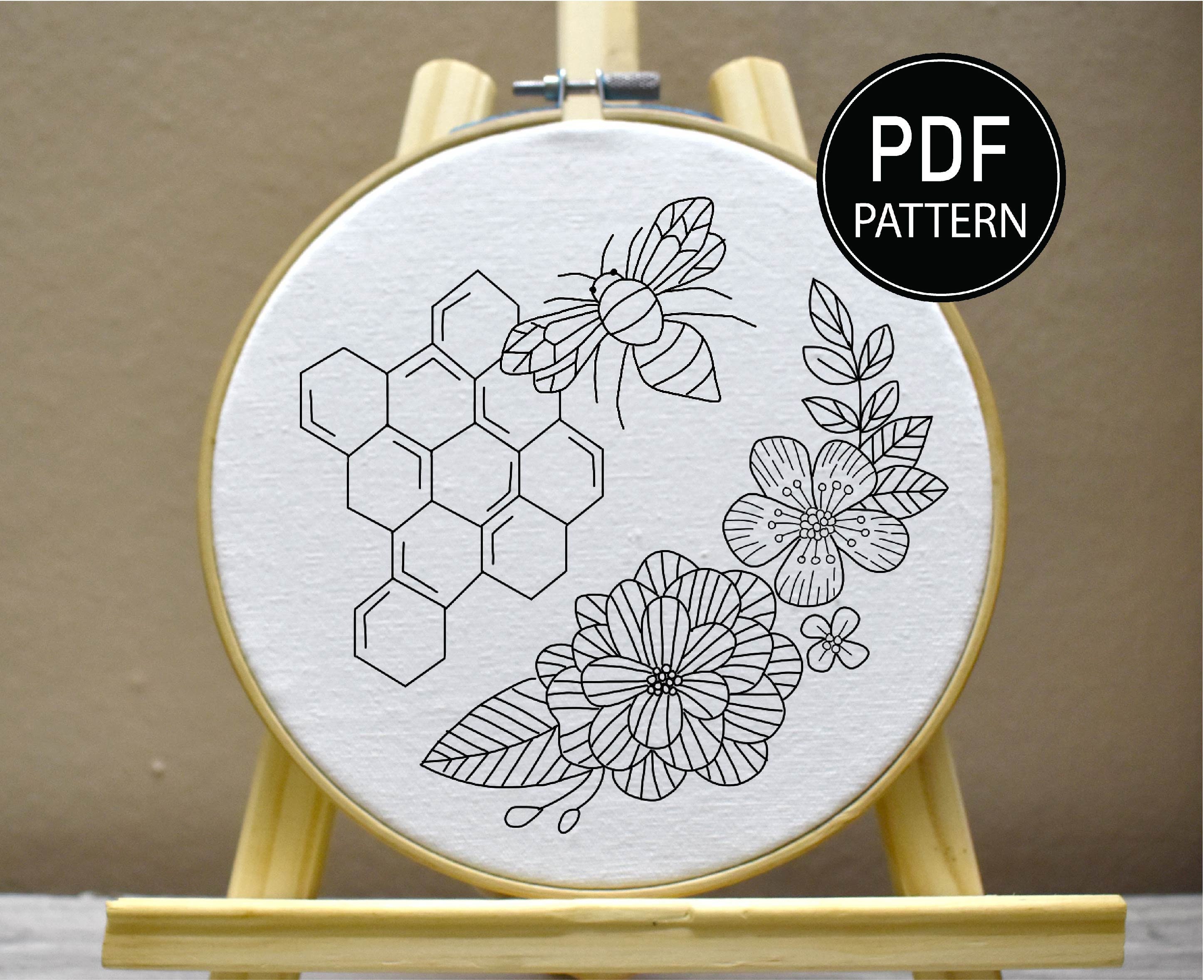 Bee and Flower Embroidery Pattern Bee Hive Embroidery Pattern - Etsy