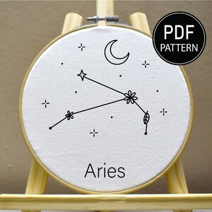 Aries Embroidery Pattern Zodiac Embroidery Flower Zodiac Sign Hand ...