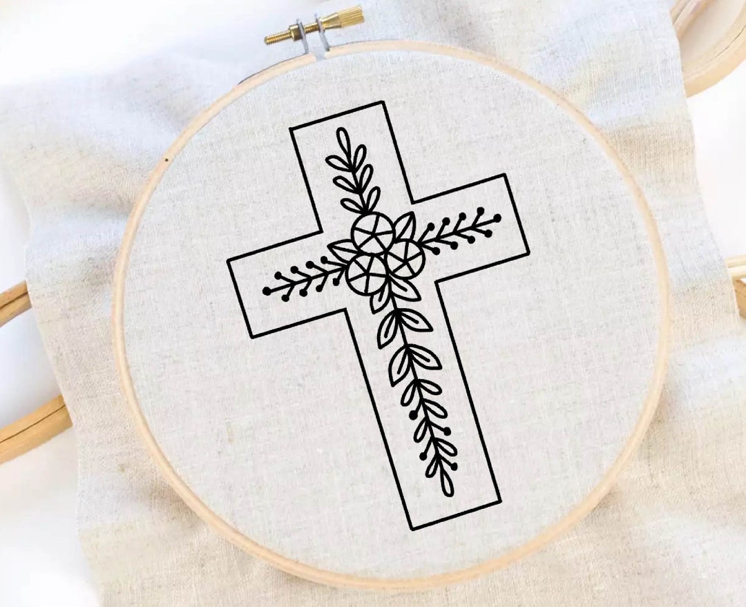 Flower Cross Embroidery Pattern Christian Embroidery Pattern Cross Hoop ...