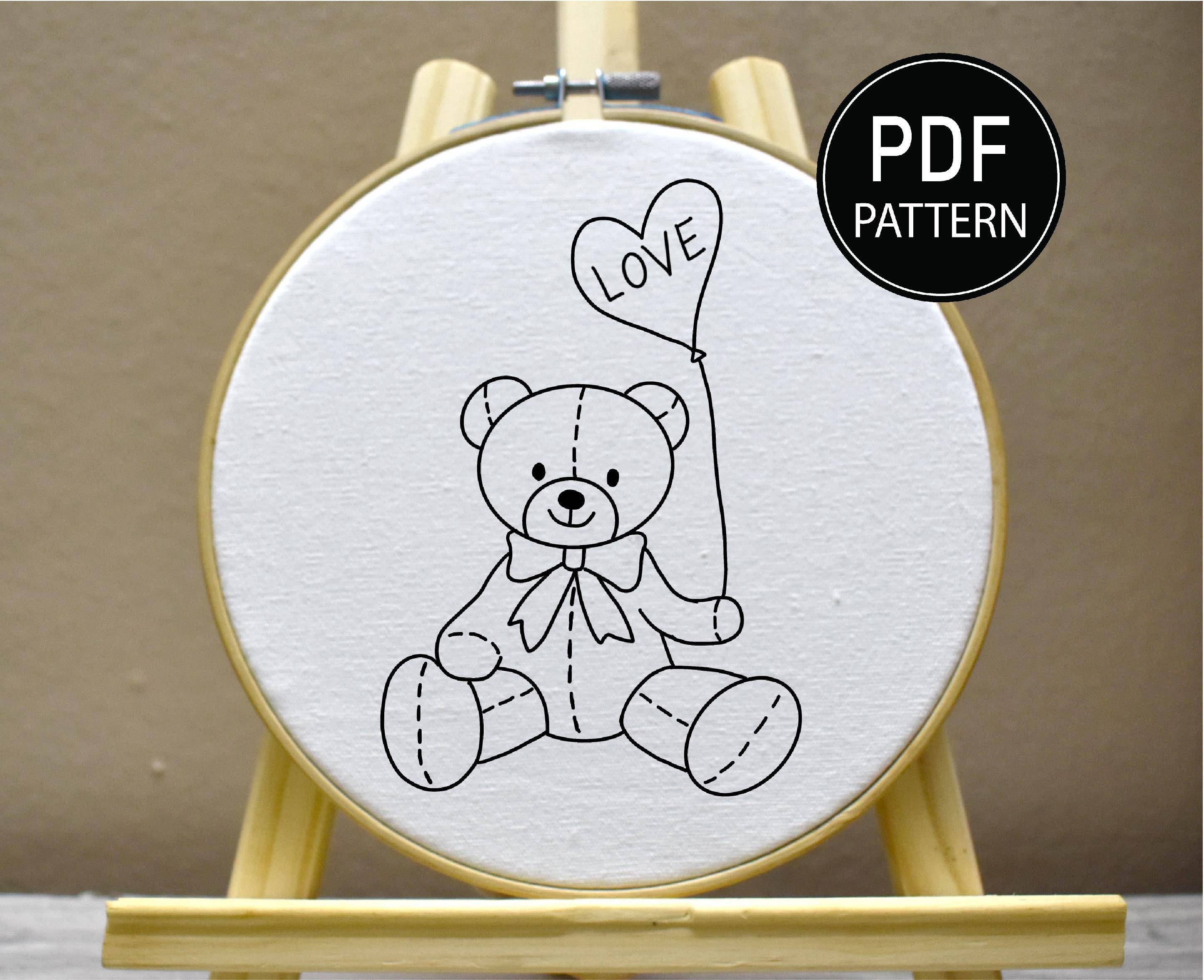 Teddy Bear Embroidery Pattern Cute Bear Hand Embroidery Pattern Kid ...