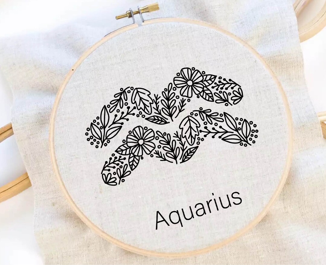Aquarius Embroidery Pattern Zodiac Embroidery Flower Zodiac Hand ...