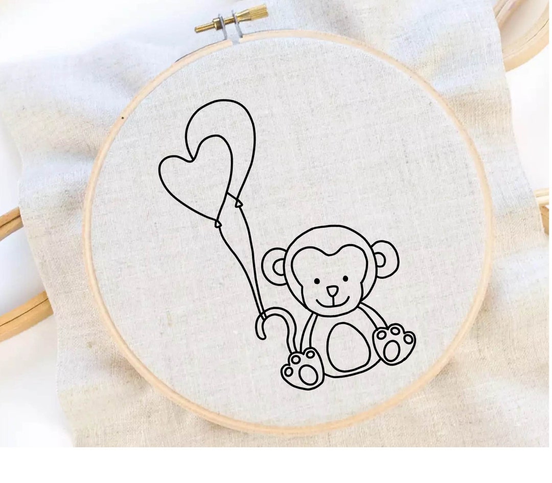 Monkey Embroidery Pattern Kid Hand Embroidery Pattern Jungle Animal ...