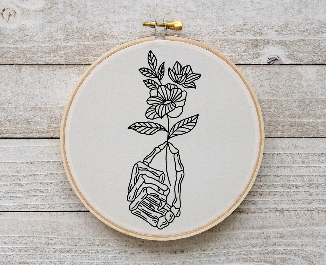 Flower Hand Embroidery Pattern Whimsical Embroidery Skull Flower Hand ...