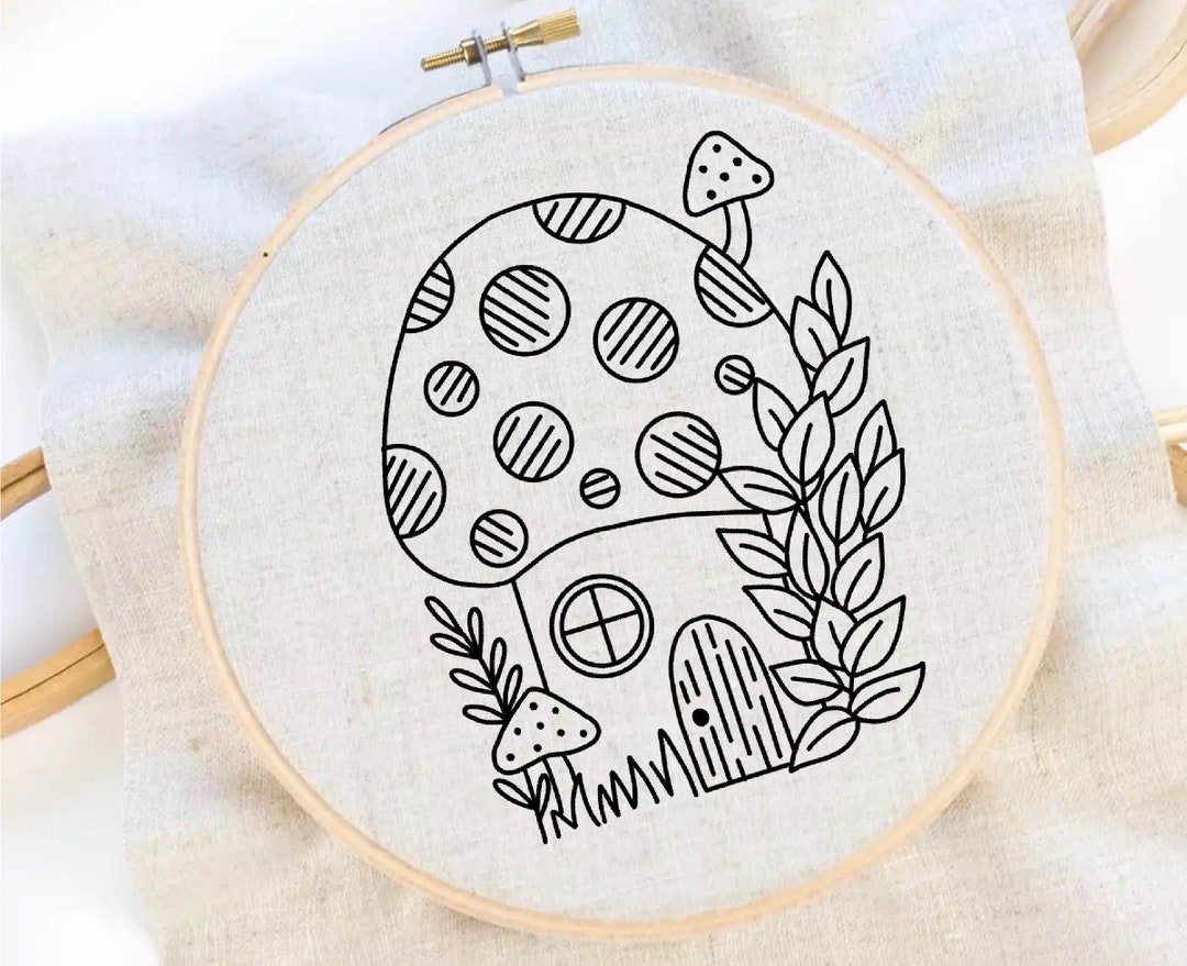 Mushroom House Embroidery Pattern Fungi Embroidery Cute Mushroom ...